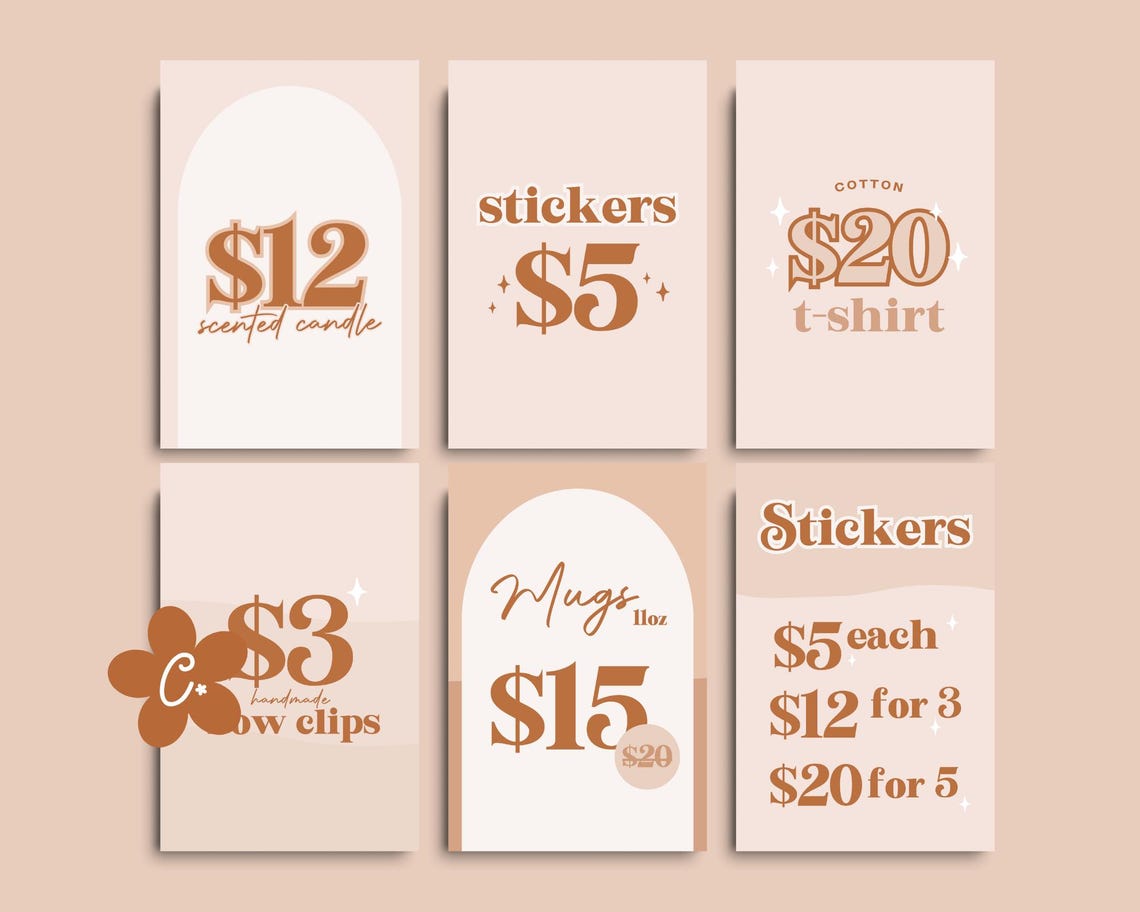 Price Display Cards Editable Canva Template, Retro Printable Price ...