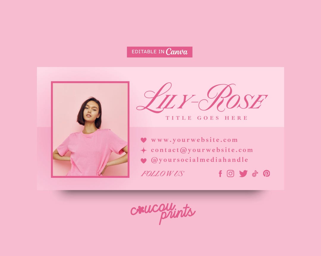 Pink Email Signature Template Canva, DIY Business Email Marketing ...