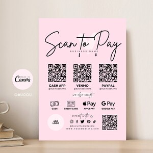 Editable Scan to Pay Card, QR Code Sign Template, Printable Payment ...