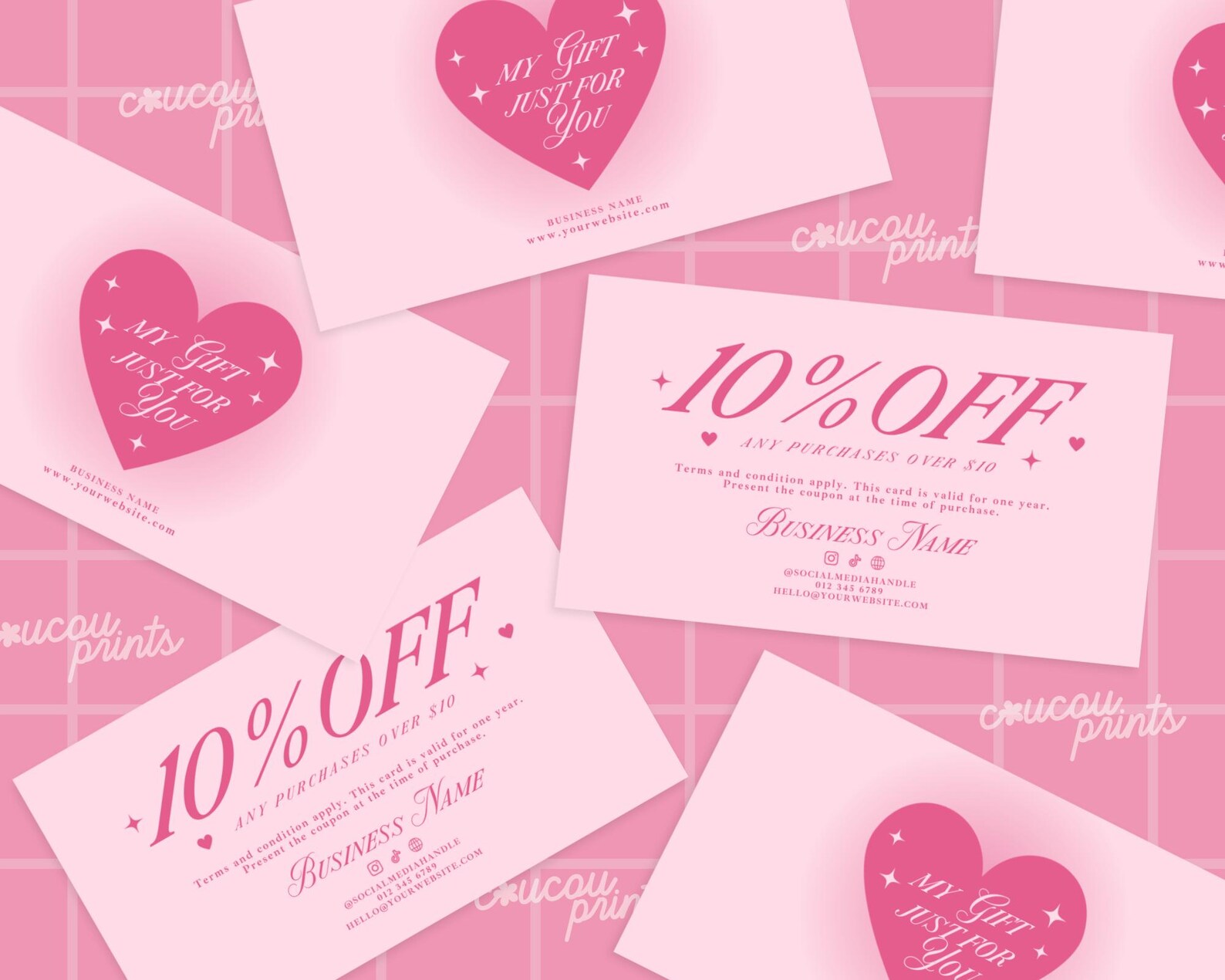 Pink Coupon Card Canva Template, Printable Business Promo Card ...