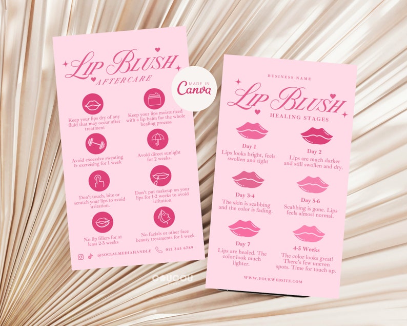Lip Blush Aftercare Template, Pink Editable Lip Blush Stages of Healing ...