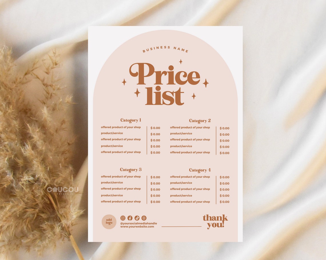 Retro Price List Template Canva, Editable Payment Sign, Printable Salon ...