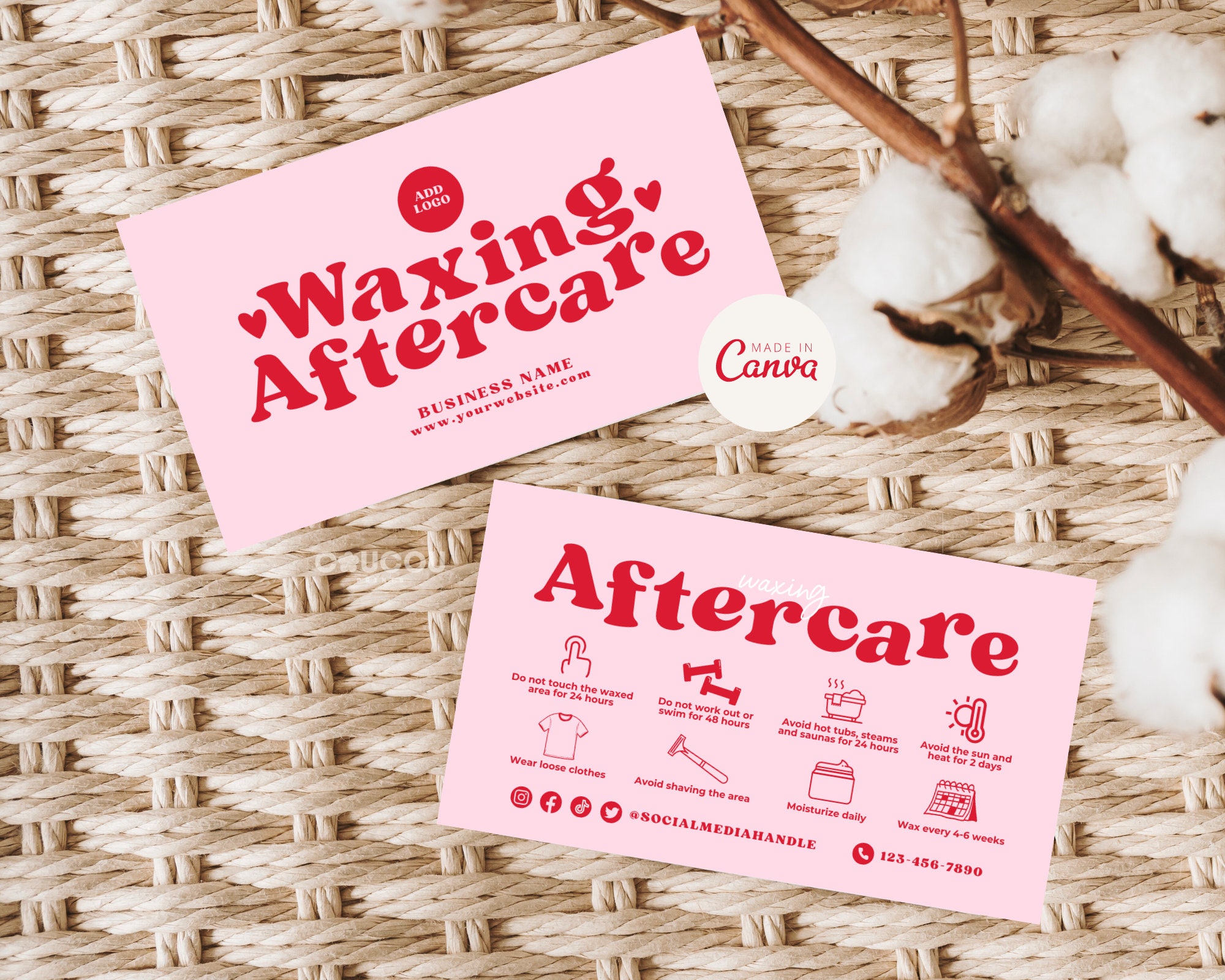 Waxing Aftercare Card Template, Wax Care Instructions, Wax After Care ...