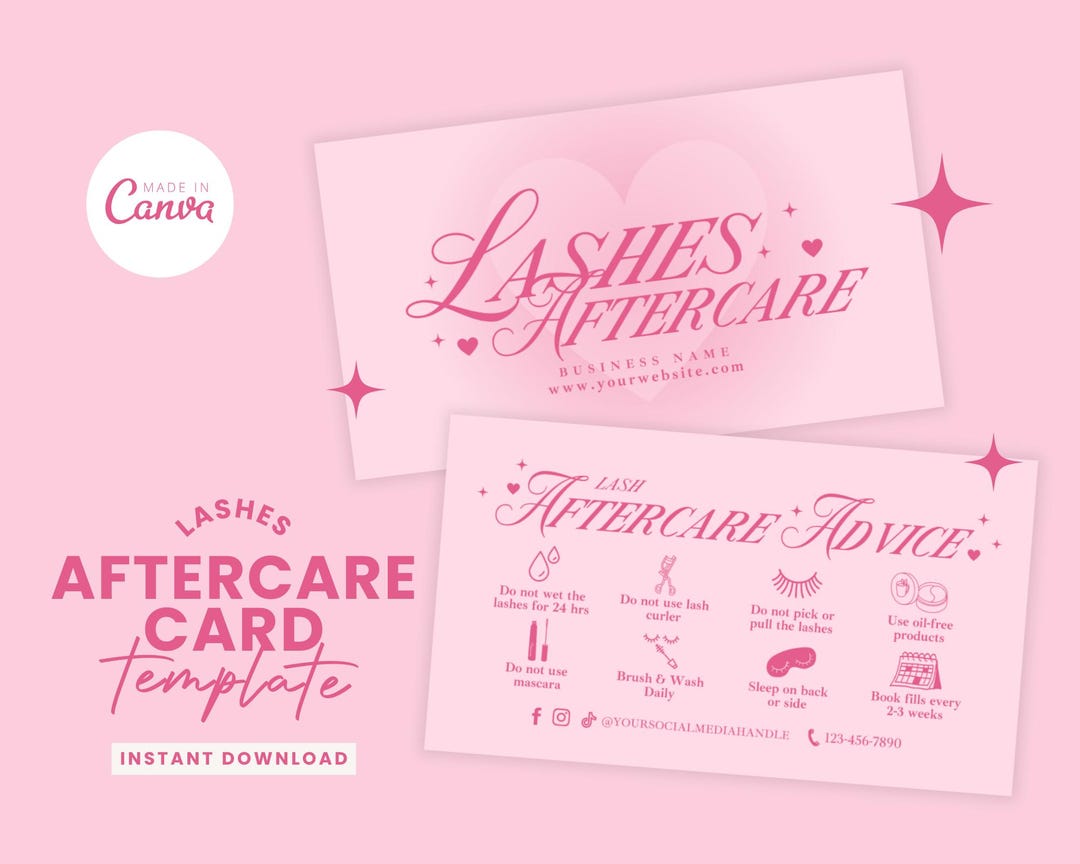 Editable Lash Aftercare Card Template, Printable Aftercare Lash Cards ...