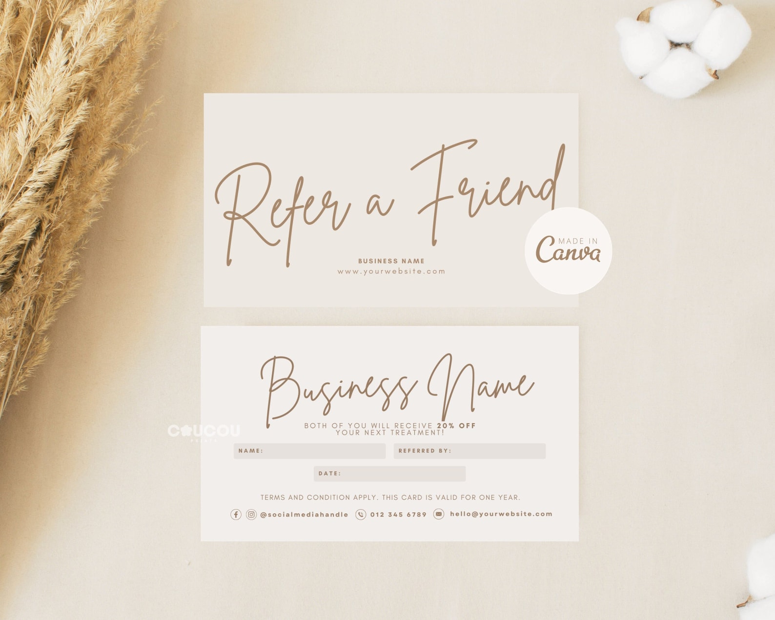 Editable Refer a Friend Card Template, Customer Loyalty Referral Cards ...