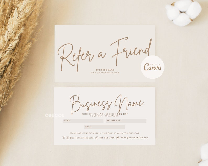 Editable Refer a Friend Card Template, Customer Loyalty Referral Cards, Rewards Client Card ...