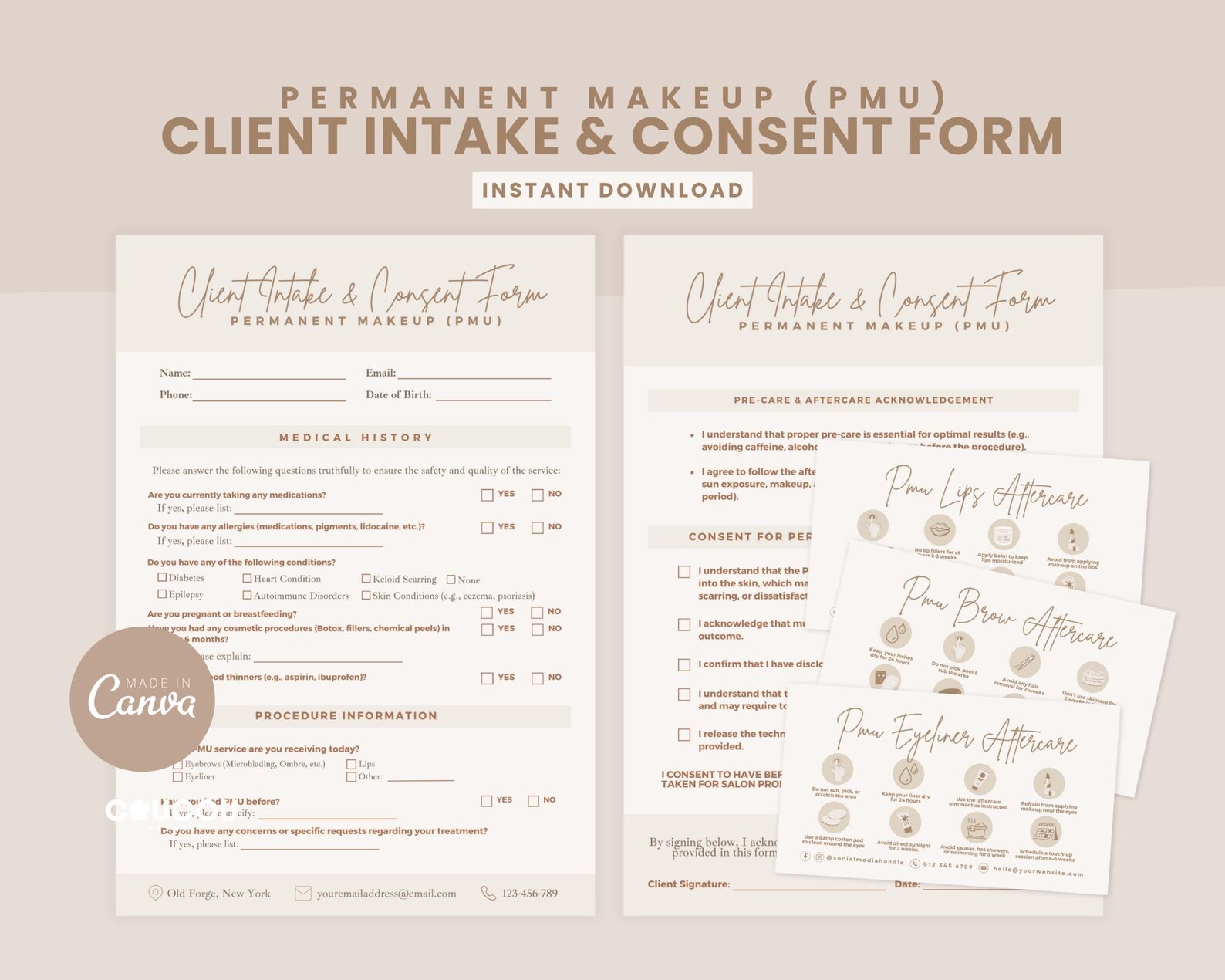 Permanent Makeup Forms, Editable PMU Consent Form Template, Makeup ...