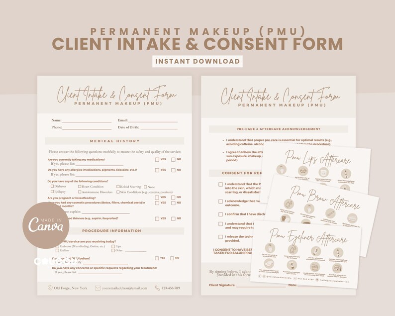 Permanent Makeup Forms, Editable PMU Consent Form Template, Makeup ...