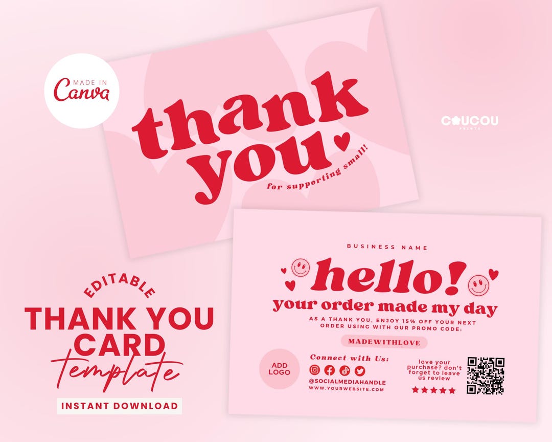 Small Business Thank You Card Template, Editable Thanks for Your ...