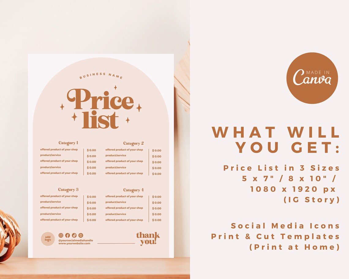 Retro Price List Template Canva, Editable Payment Sign, Printable Salon ...