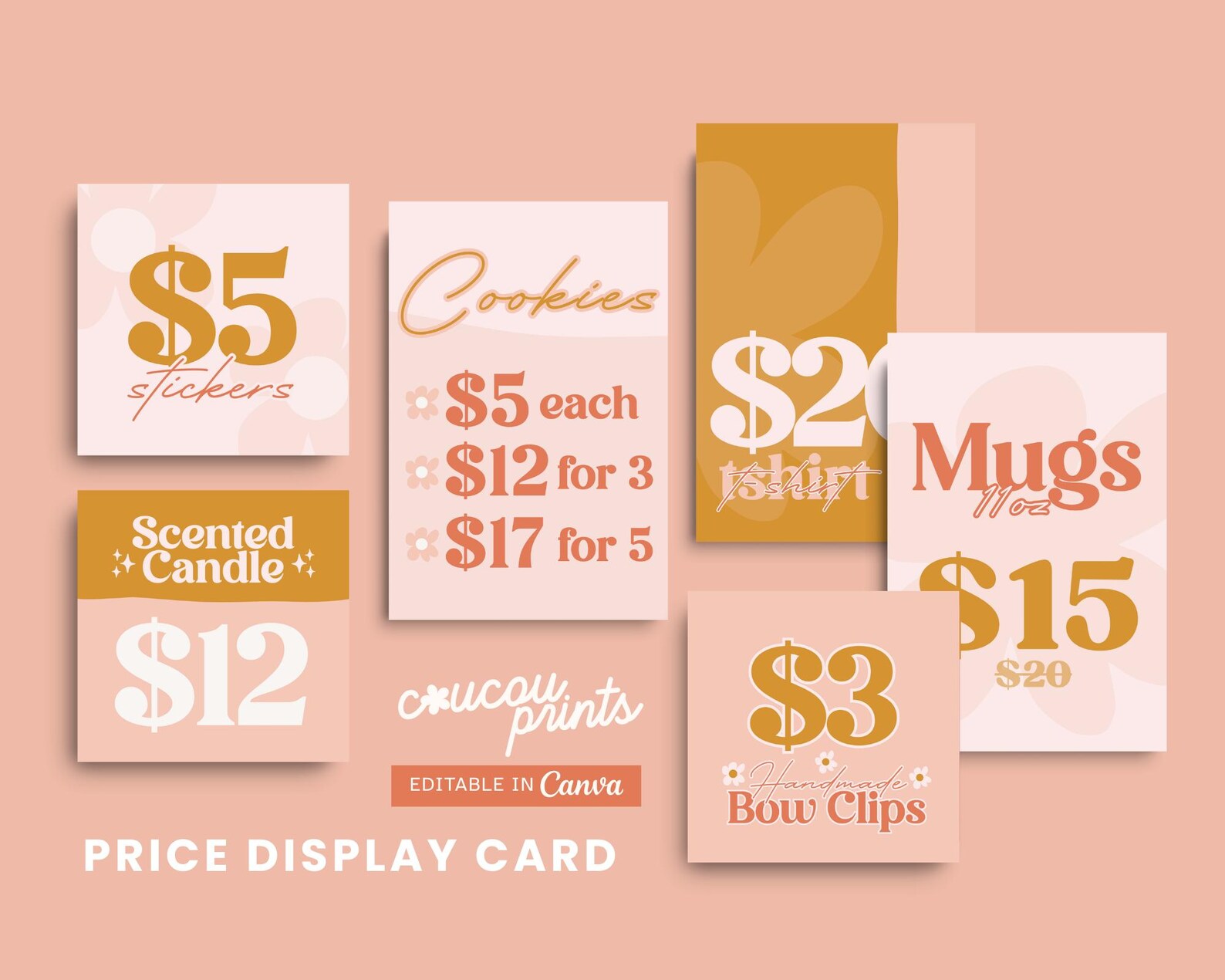 Editable Price Display Cards Canva Template, Printable Boho Pop-up Shop ...