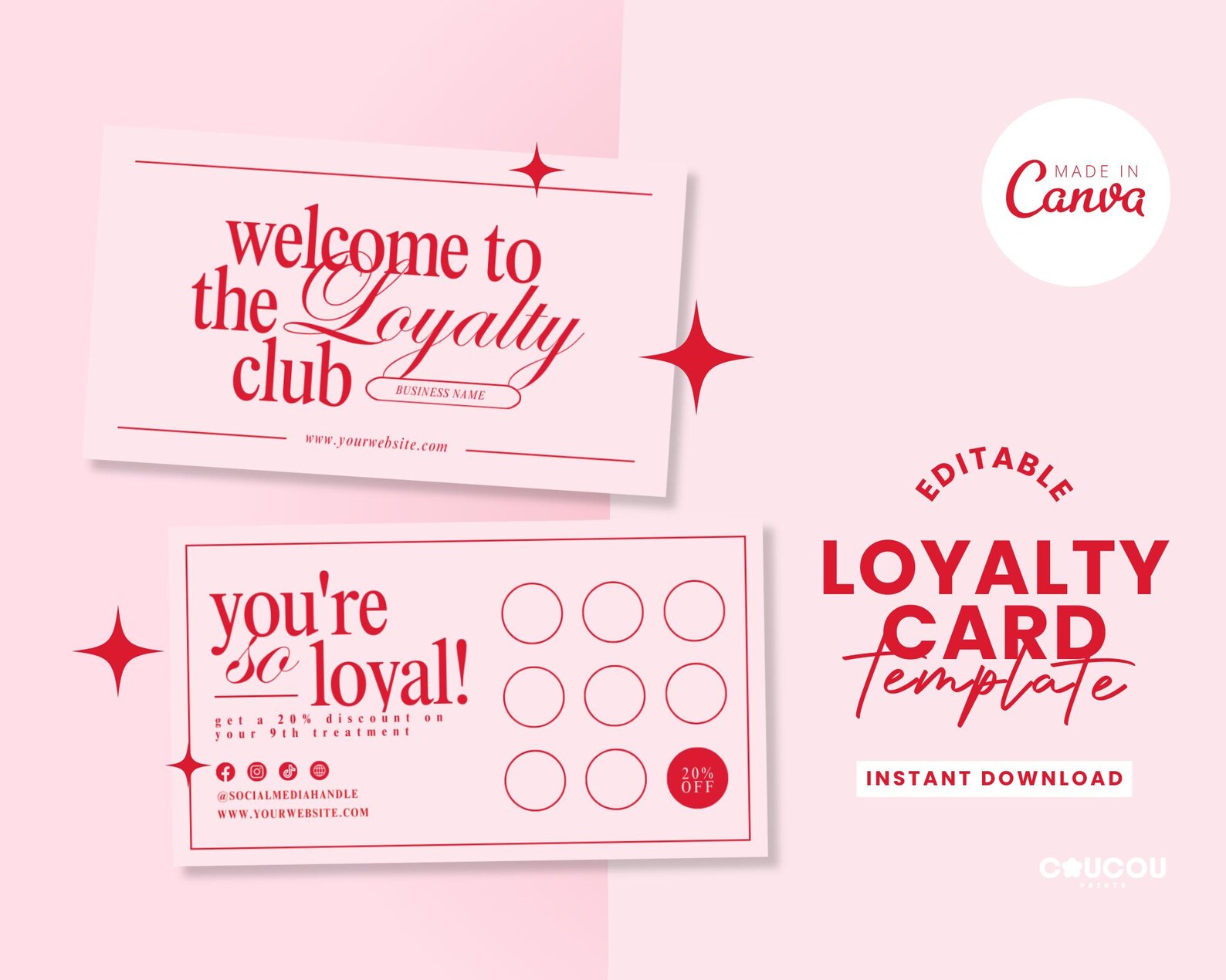 Pink Loyalty Card Template Editable, Loyalty Rewards Card Design, DIY ...