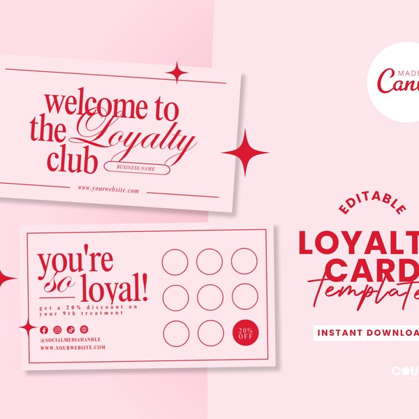 Retro Loyalty Card Template, Editable Loyalty Rewards Card Design ...