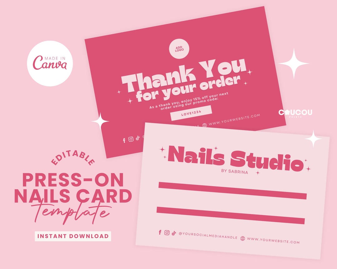 Press on Nails Product Packaging Card Templates, DIY Artificial Nails ...