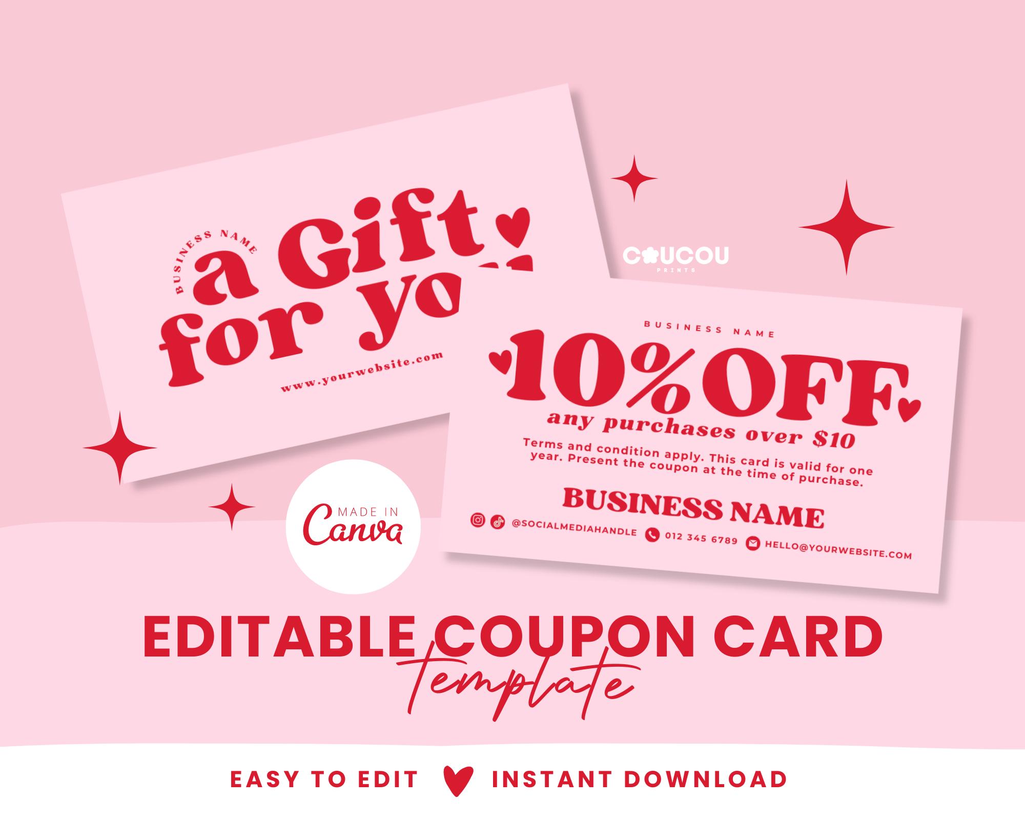 Editable Coupon Card Canva Template, Printable Business Promo Card ...