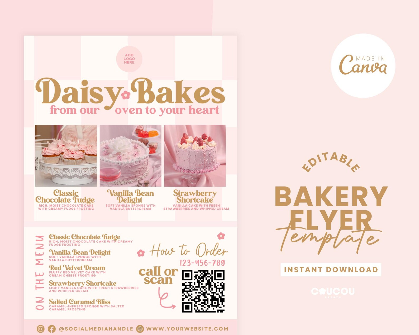 Cute Bakery Marketing Flyer Canva Template, Premade Cupcake Cake ...