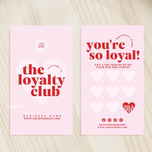 Pink Loyalty Card Template Canva, Editable Customer Punch Card ...