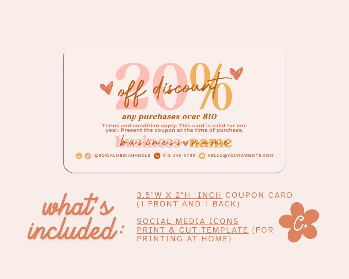Editable Coupon Card Template, Business Coupon Canva Card, Printable ...