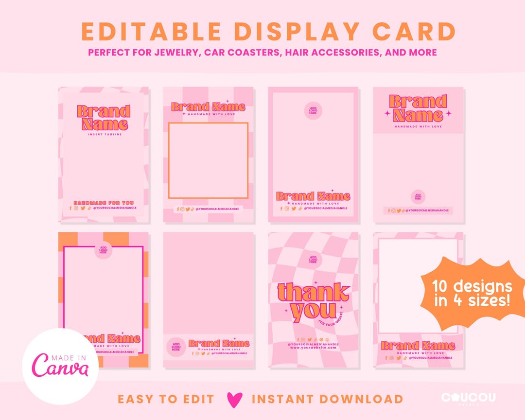 Display Cards Editable Canva Template, Pink Groovy Jewelry Display Card ...