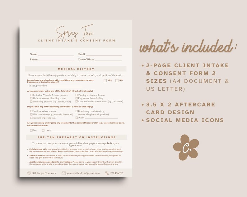 Spray Tan Consent Form, Editable Spray Tan Client, Salon Tanning ...