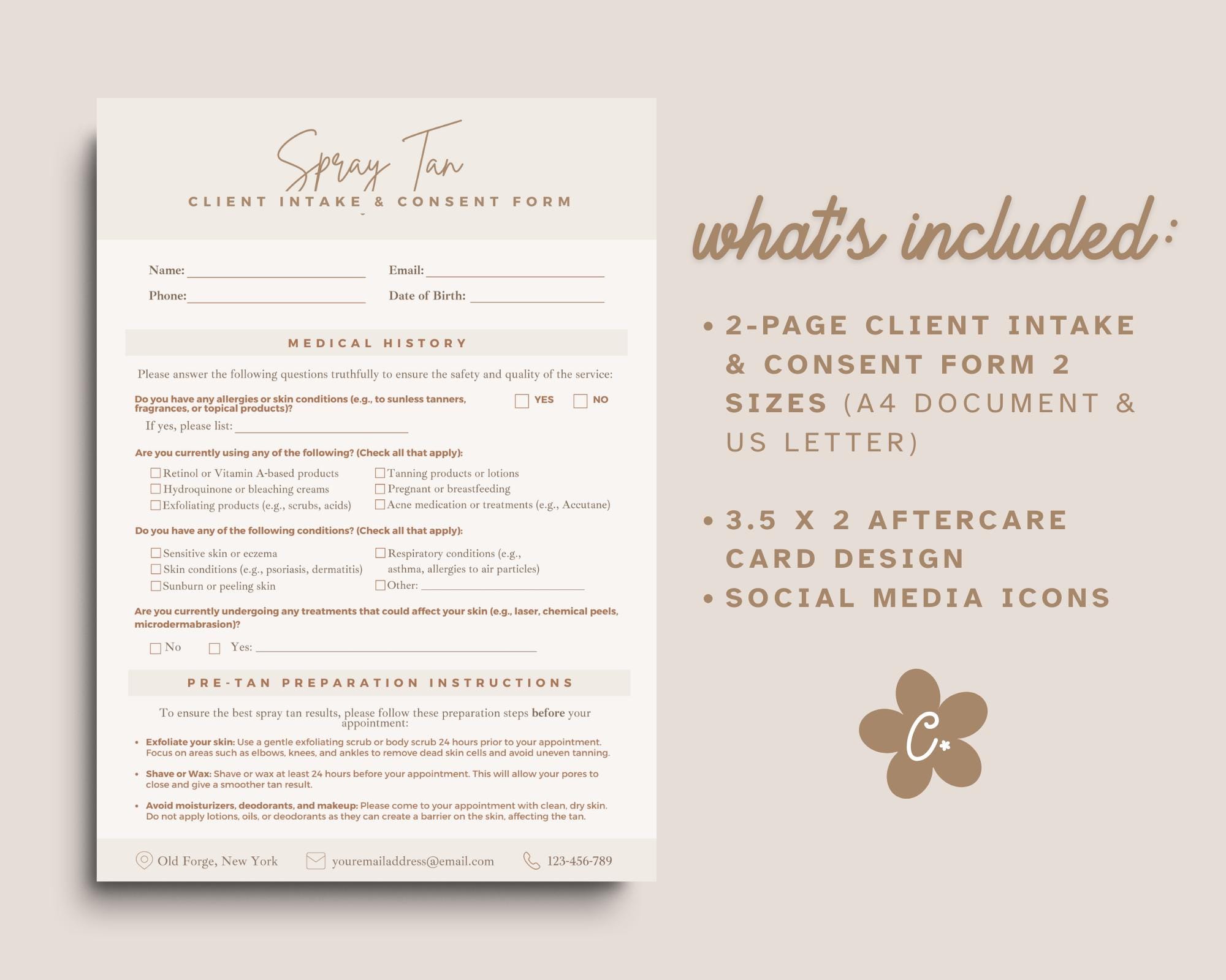 Spray Tan Consent Form, Editable Spray Tan Client, Salon Tanning ...