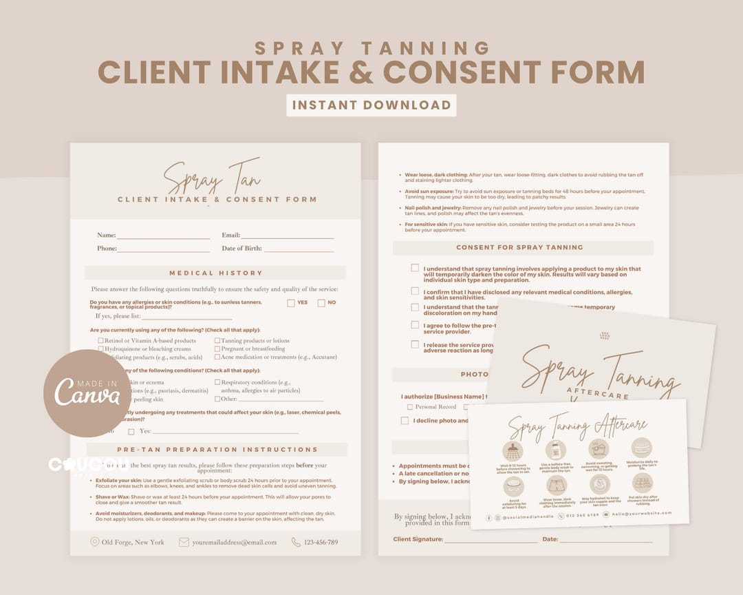 Spray Tan Consent Form, Editable Spray Tan Client, Salon Tanning ...