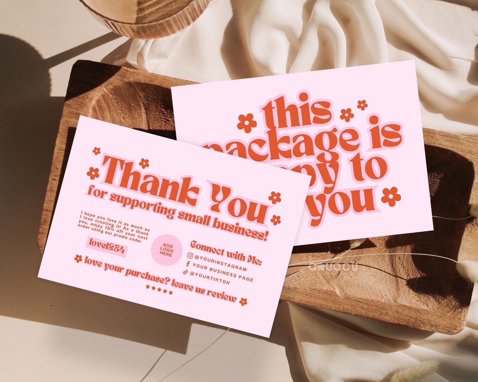 Retro Business Thank You Card Template, Editable Packaging Insert ...