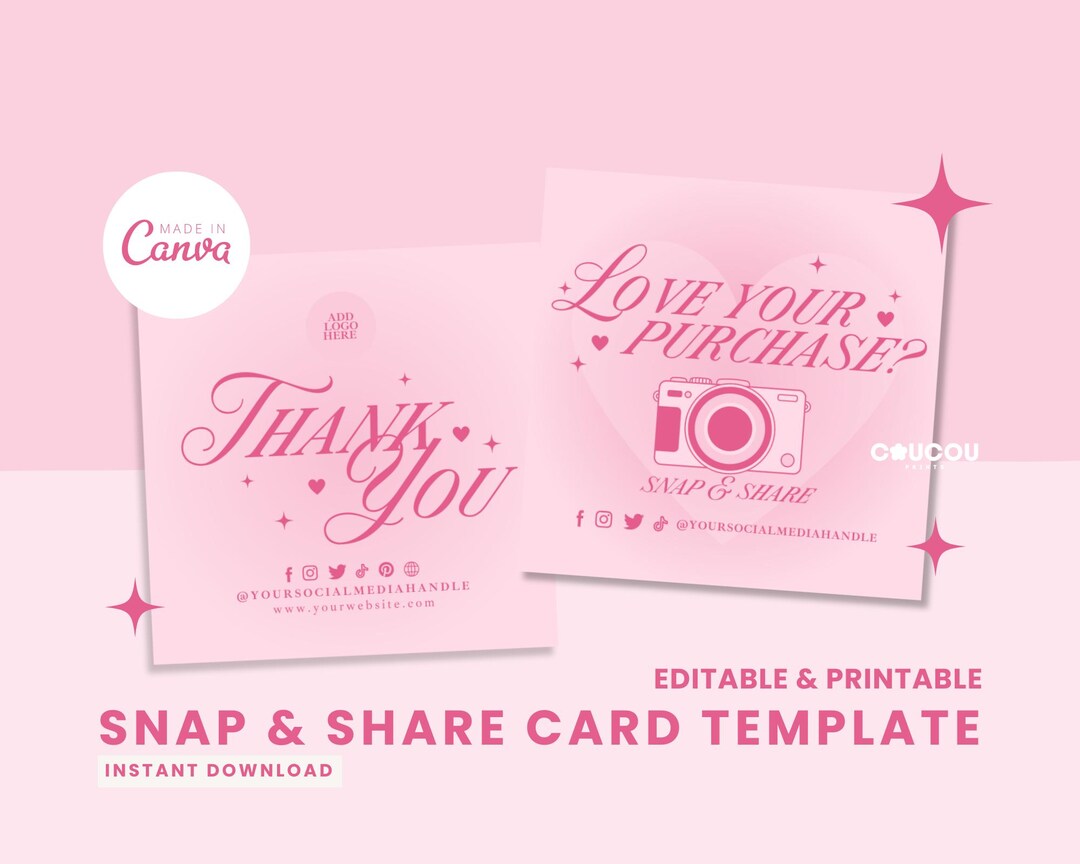 Editable Snap and Share Card Template, Social Media Card, Thank You ...