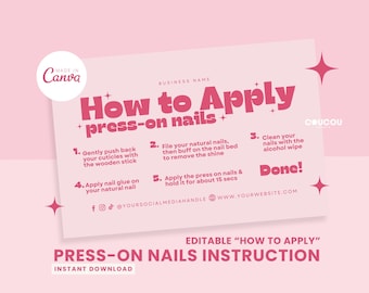 DIY How to Apply Press on Nails Instructions Card, Editable Fake Nails ...