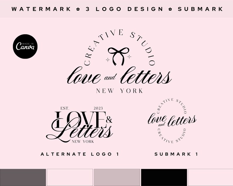 Minimalist Logo Design Canva Template, Pink DIY Logo Kit Package ...