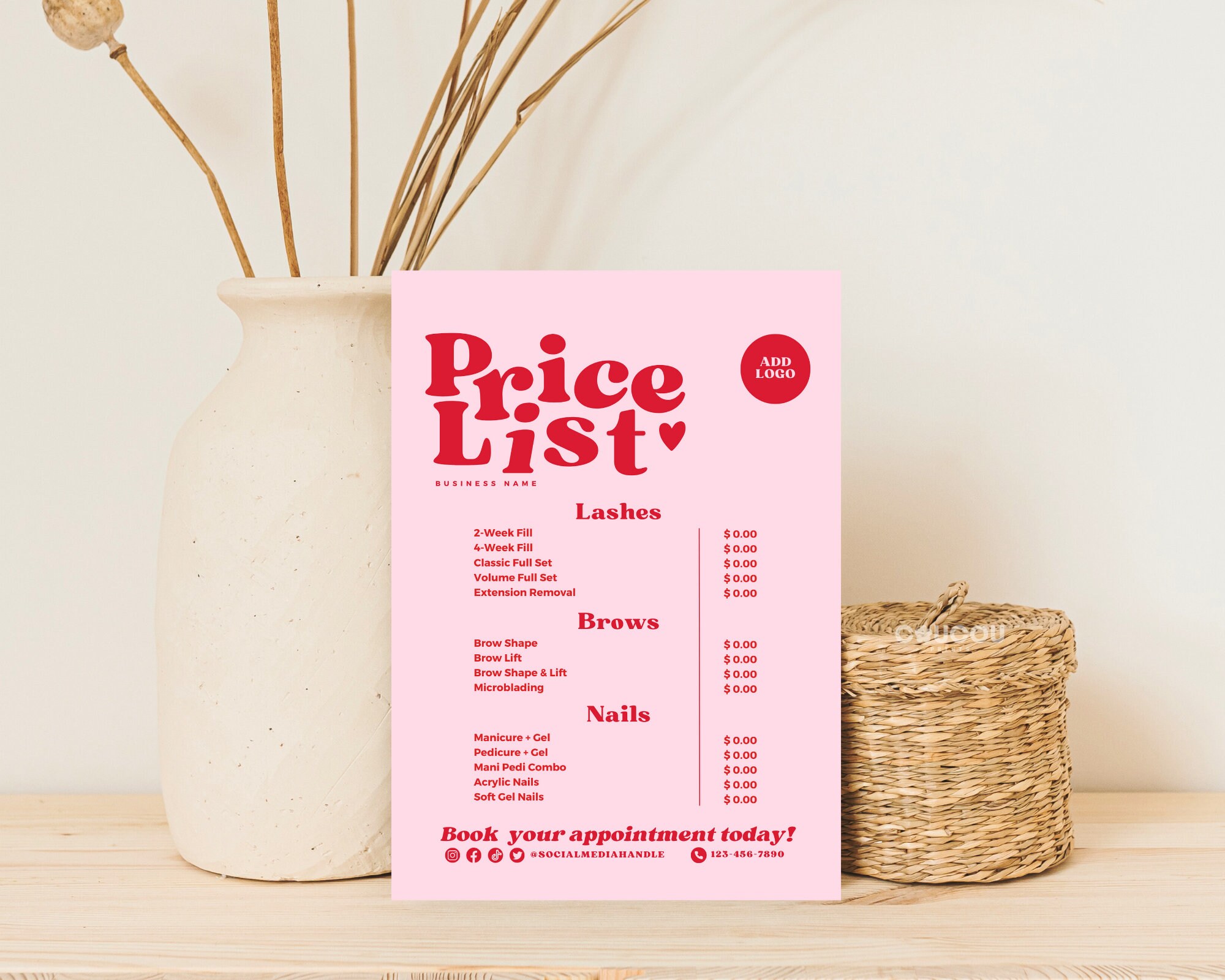 Printable Price List Template Canva, Editable Payment Sign, Hair Salon ...