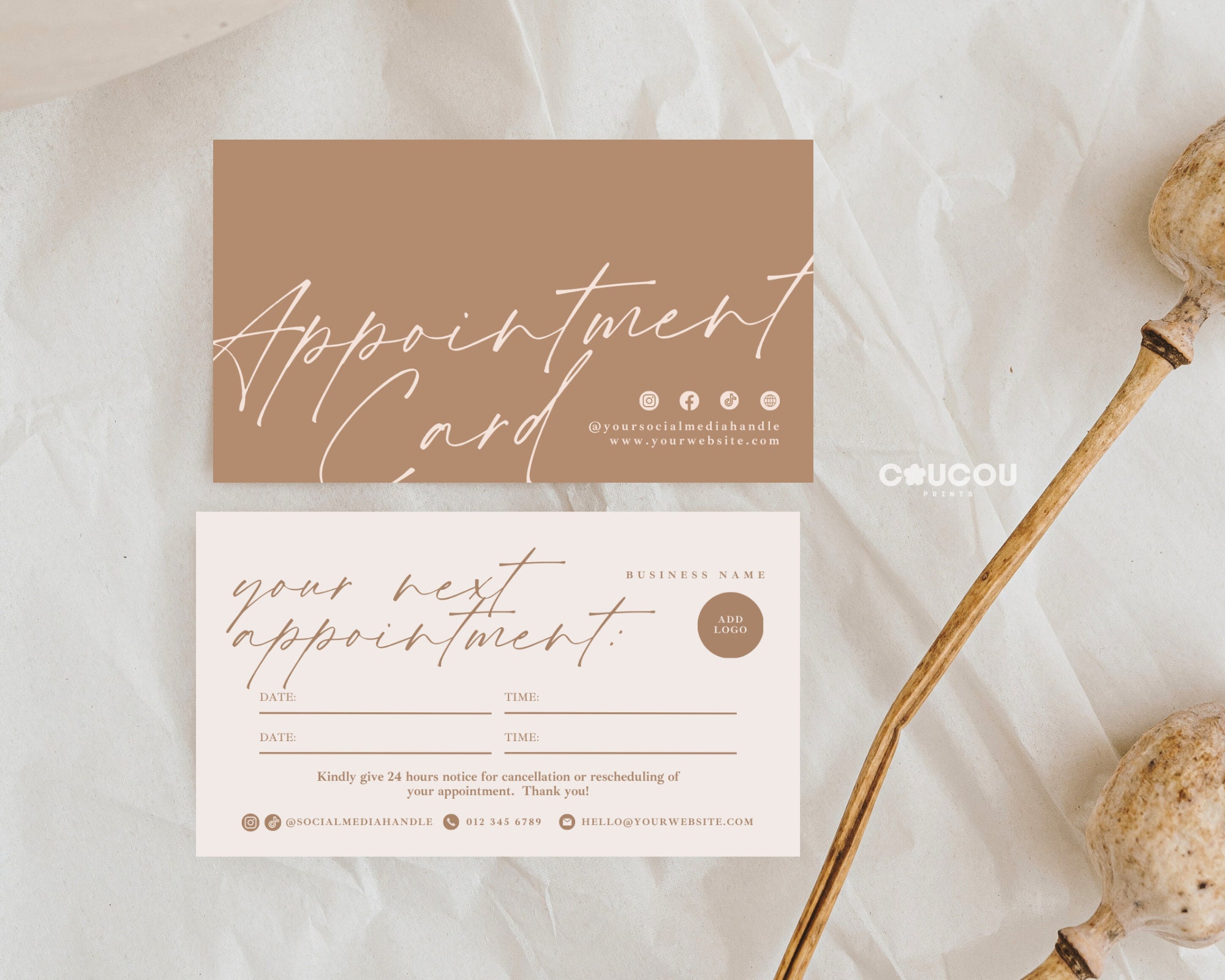 Appointment Card Template, Printable Business Booking Reminder, Custom ...