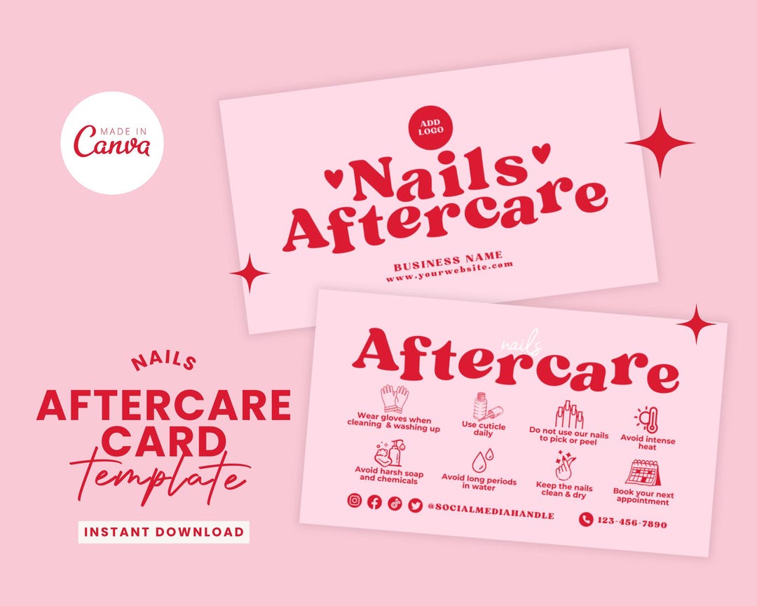Nails Aftercare Card Template, Editable Nails Care Instructions ...