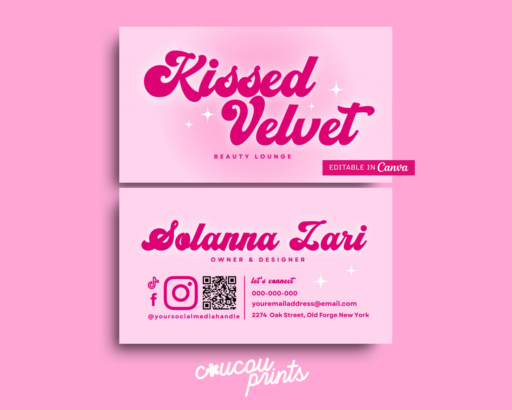Printable Pink Business Card Template QR Code, DIY Calling Card, Modern ...