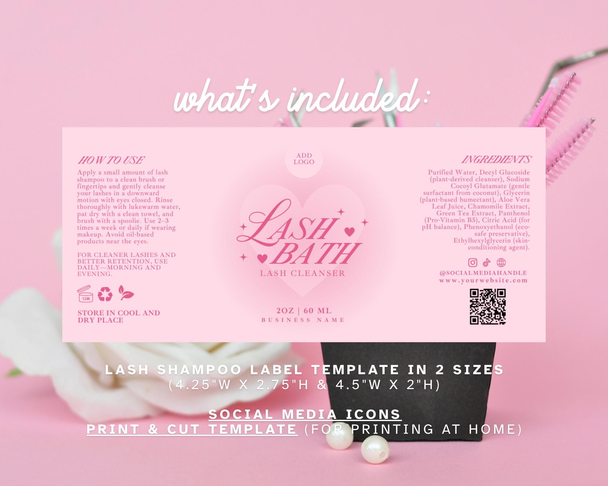 Pink Lash Shampoo Label Template, Editable Lash Bath Label Canva ...