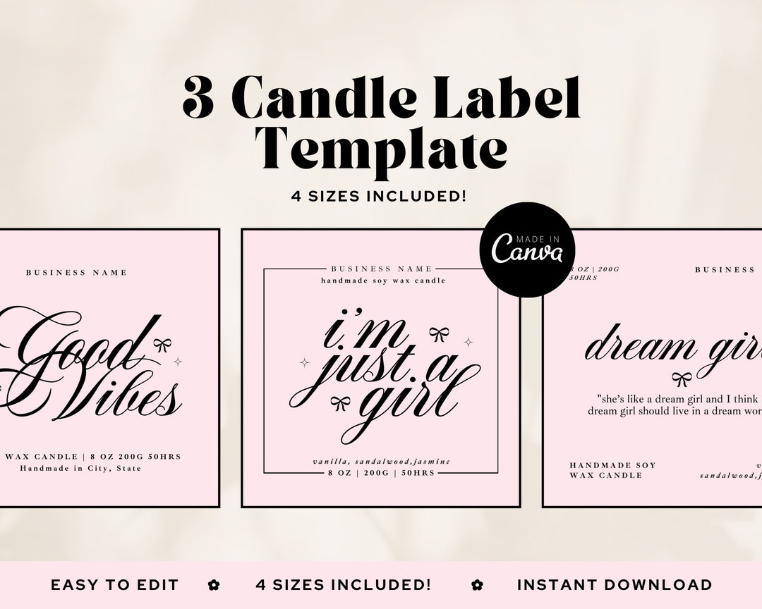 Printable Pink Candle Label Template, Custom Candle Labels Design ...