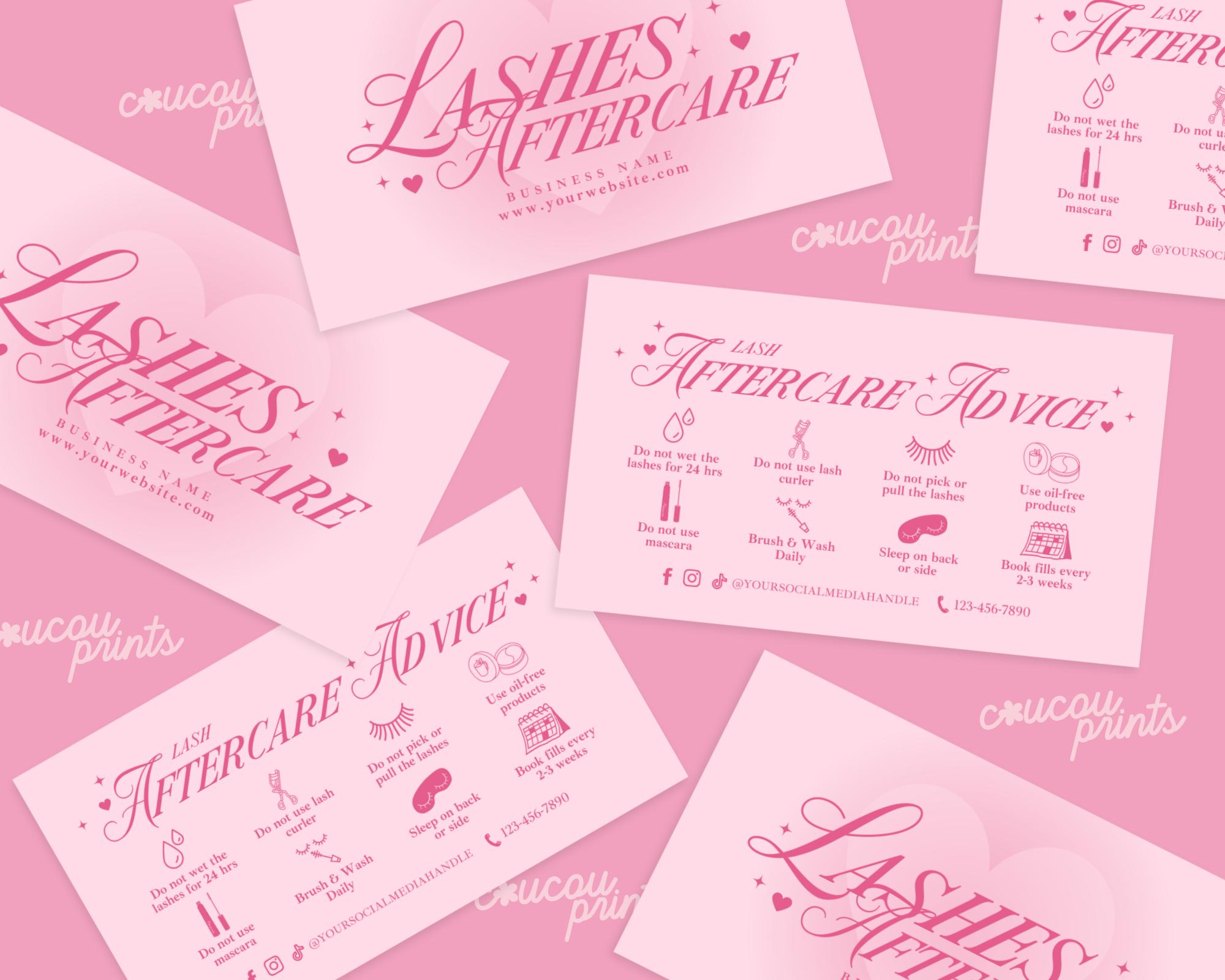 Editable Lash Aftercare Card Template, Printable Aftercare Lash Cards ...