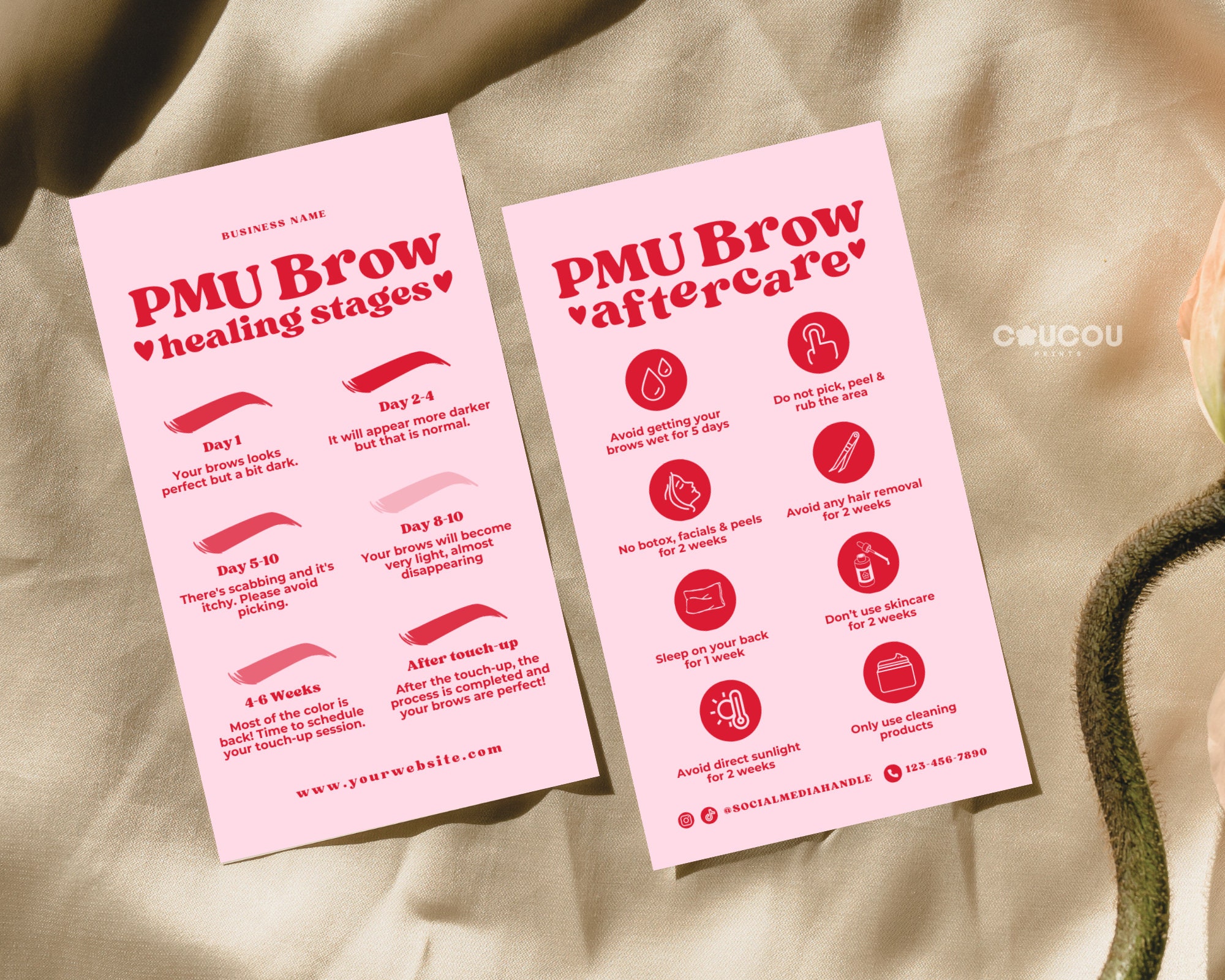 PMU Brow Aftercare Template, Editable Brow Healing Stages Template ...