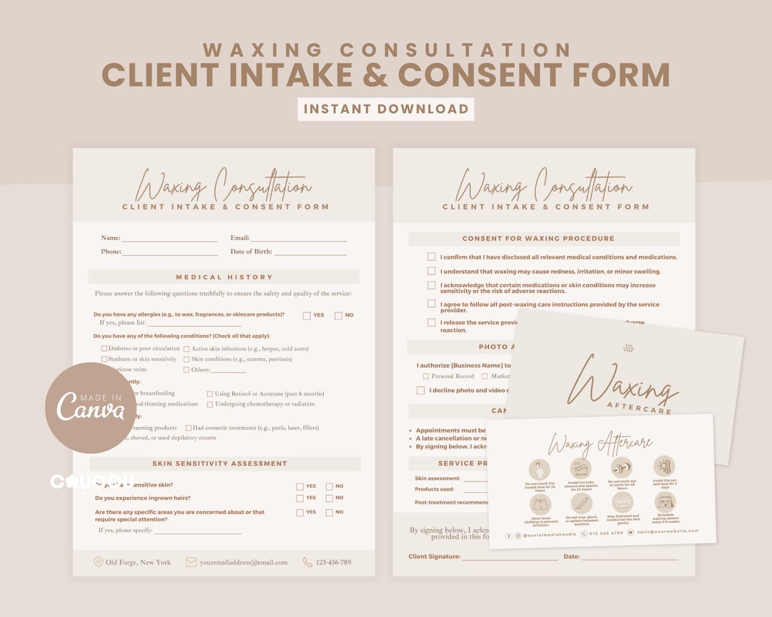 Waxing Consent Forms, Waxing Treatment Template, Printable Waxing ...