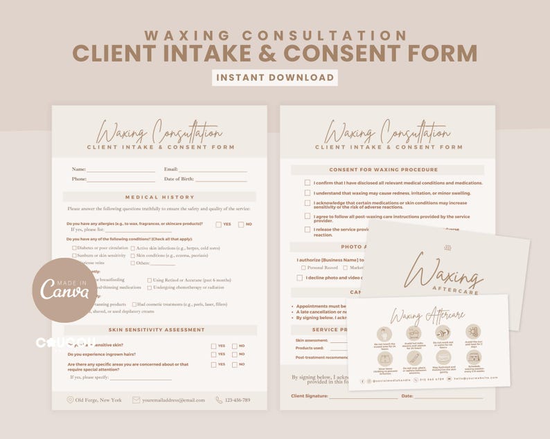 Waxing Consent Forms, Waxing Treatment Template, Printable Waxing ...