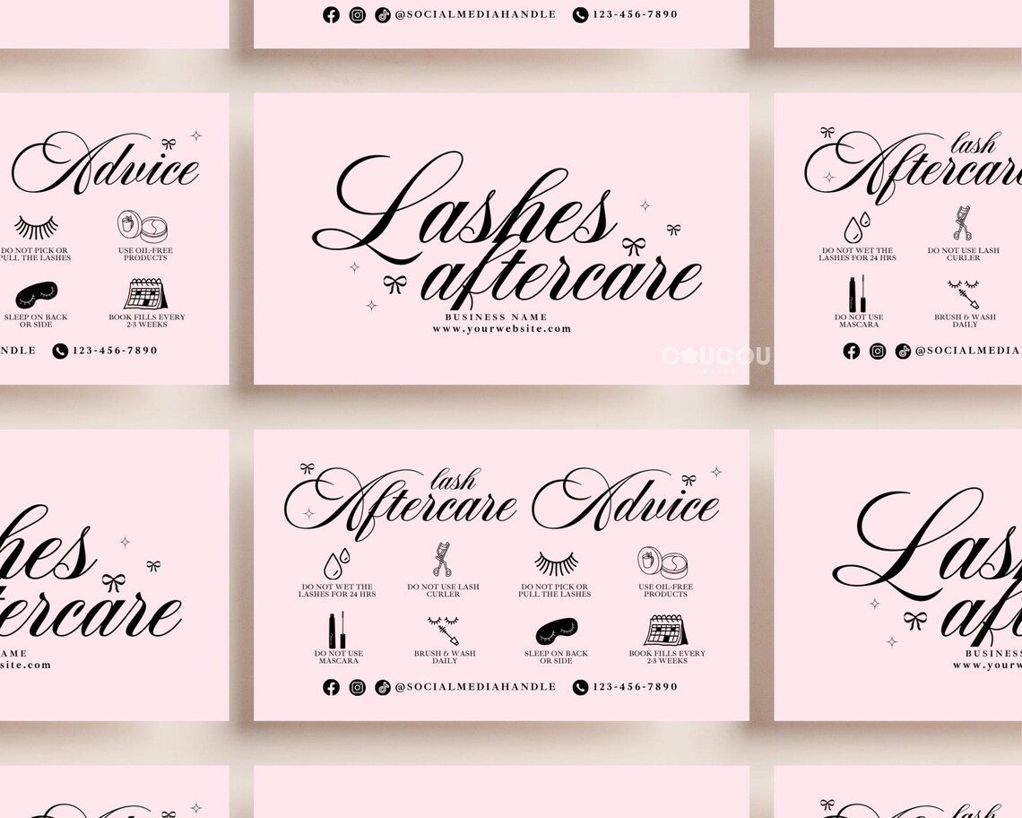 Editable Lash Aftercare Card Template, Printable Aftercare Lash Card ...