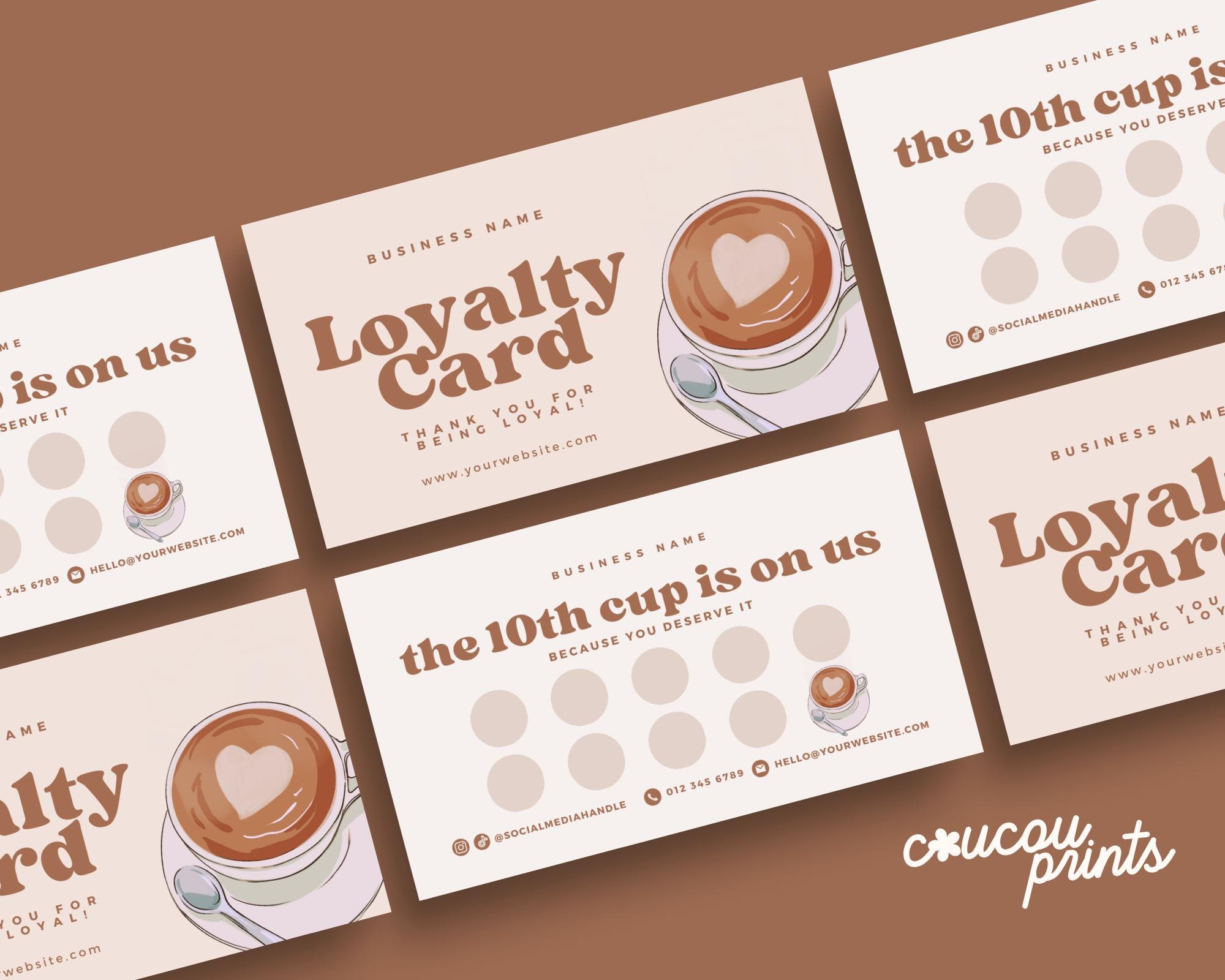 Editable Cafe Loyalty Card Template, Printable Rewards Card Design ...