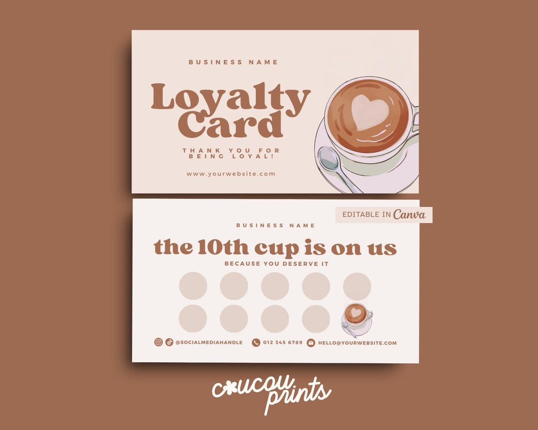 Editable Cafe Loyalty Card Template, Printable Rewards Card Design ...