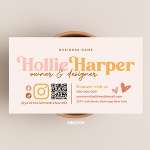 Editable Boho Business Card Canva Template, Colorful Printable Business ...