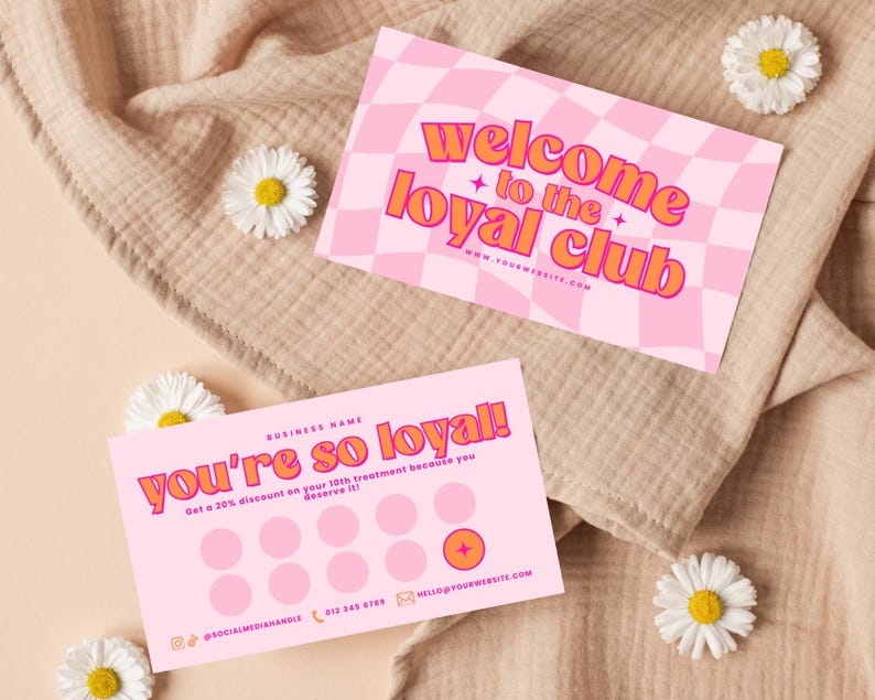 Retro Loyalty Card Template Canva, Printable Rewards Card Design, DIY ...
