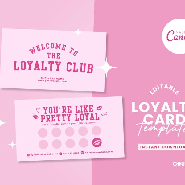 Loyalty Card Template Editable, Pink Loyalty Rewards Card Design, DIY ...