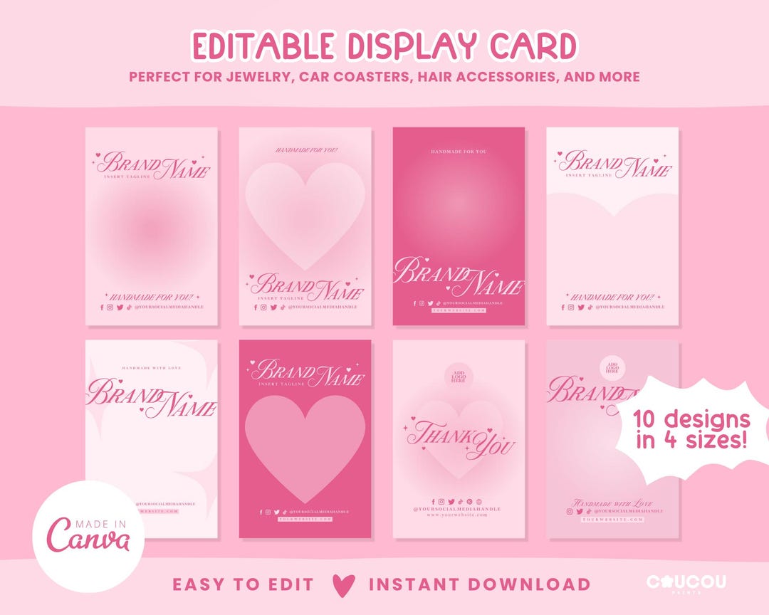Pink Display Card Templates Canva, DIY Jewelry Product Display Cards ...