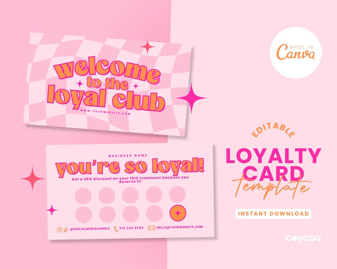 Retro Loyalty Card Template Canva, Printable Rewards Card Design, DIY ...