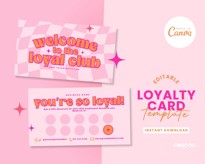 Retro Loyalty Card Template Canva, Printable Rewards Card Design, DIY ...