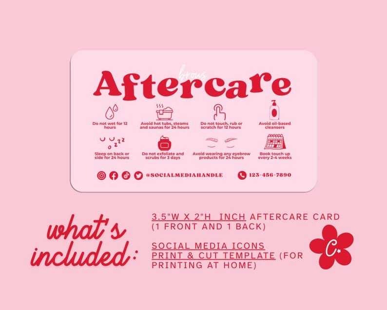 Brow Lamination Aftercare Cards, Brows Tint Care Card Template, Brows ...